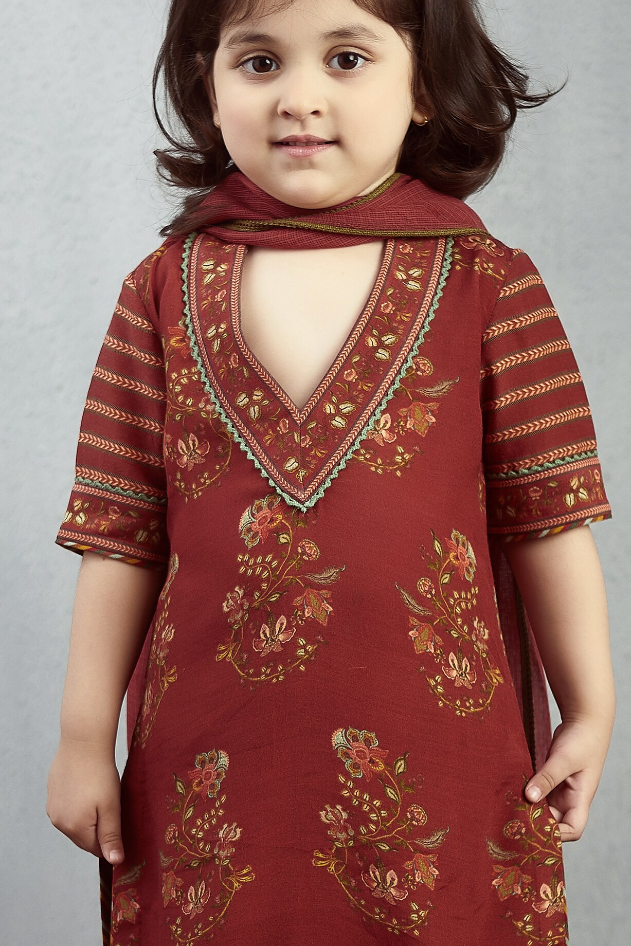Maroon Cotton Silk Kurta Set For Girls by Torani Kids at Pernia's Pop ...