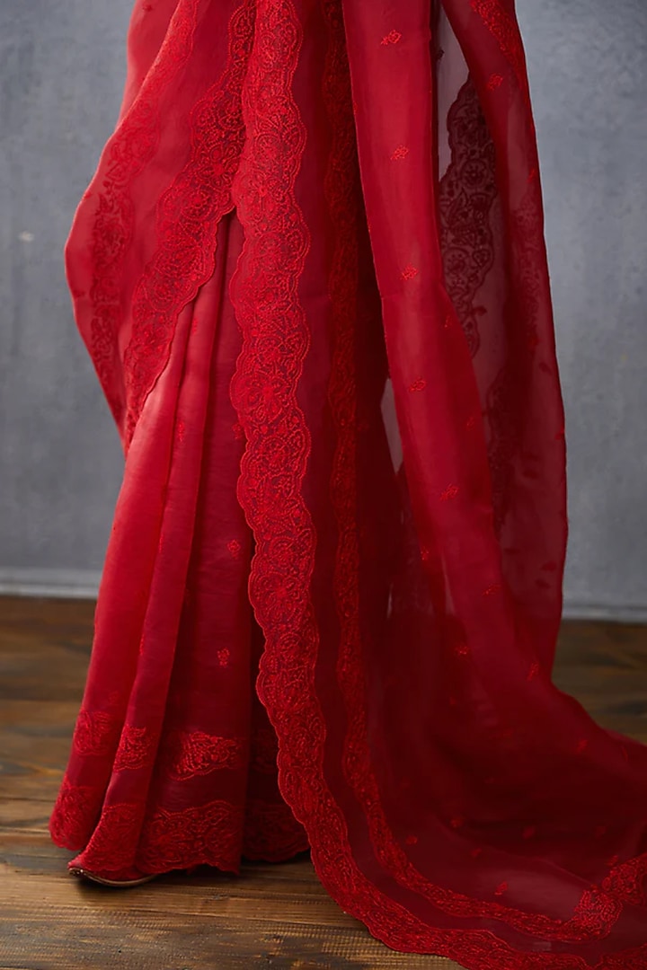 Crimson Red Silk Organza Embroidered Saree Design by TORANI at Pernia's ...
