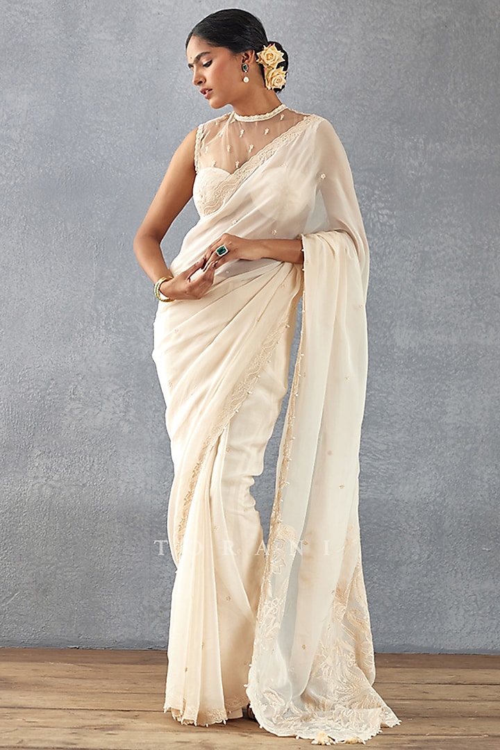 Ivory Silk Organza Hand Embroidered Saree Set by TORANI at Pernia's Pop ...