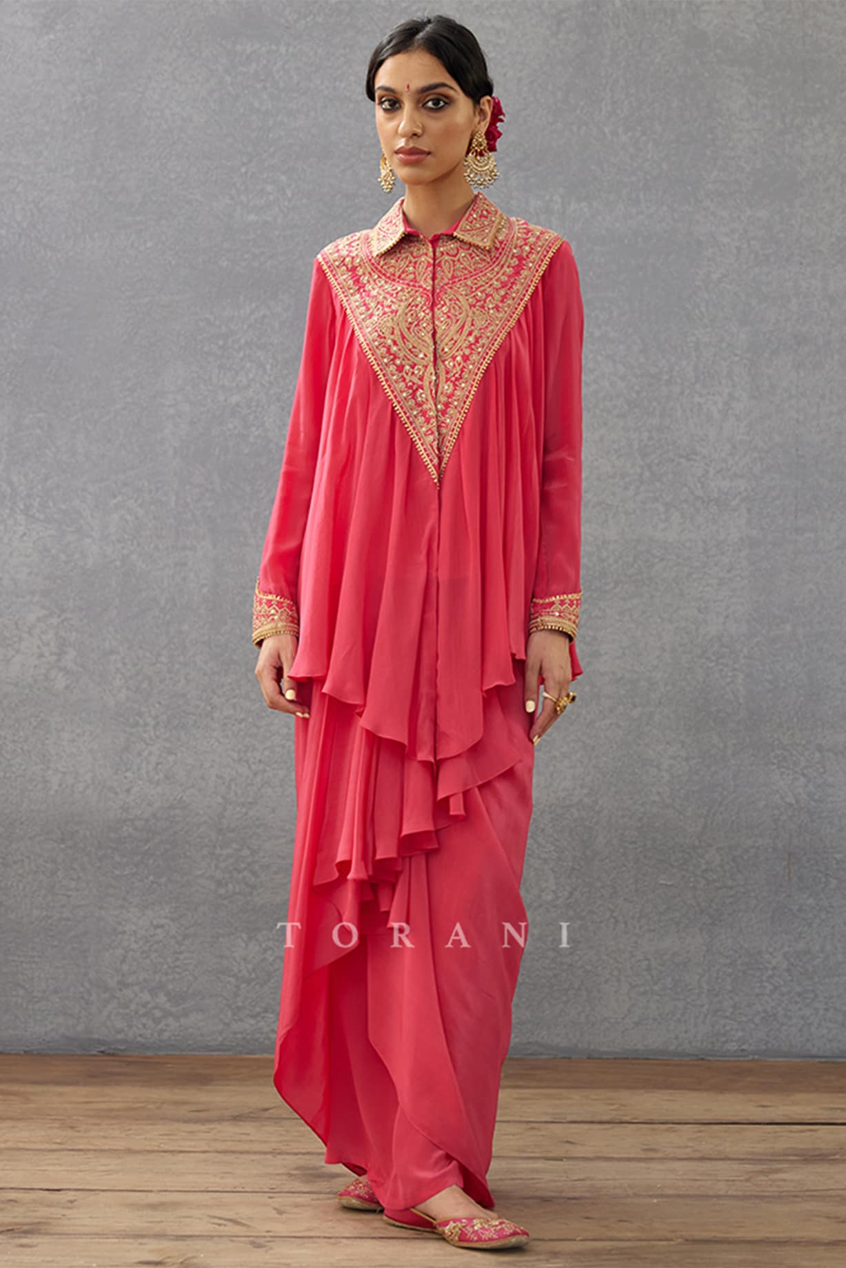 Pink Silk Crepe & Cotton Silk Dhoti Set by TORANI at Pernia's Pop Up ...