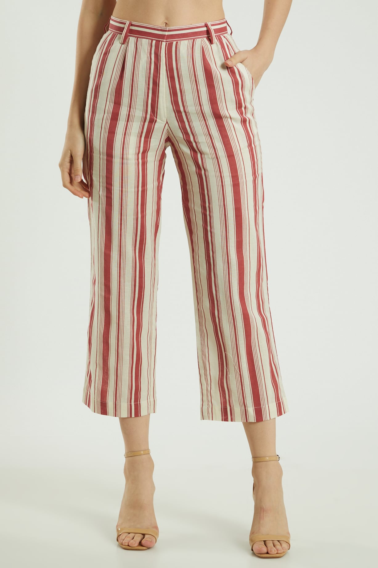 Red Linen Striped Pants Design by Three Piece Company at Pernia's Pop ...