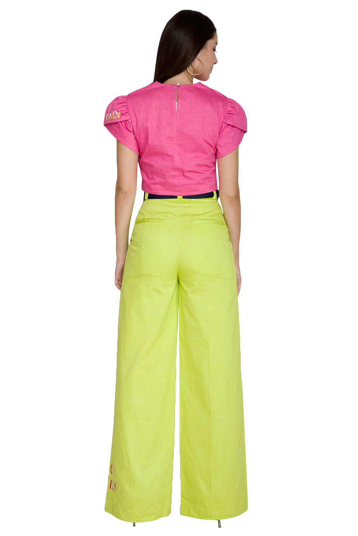 Lime Green High Waisted Pants With Tie-Up Belt Design by Three Piece ...