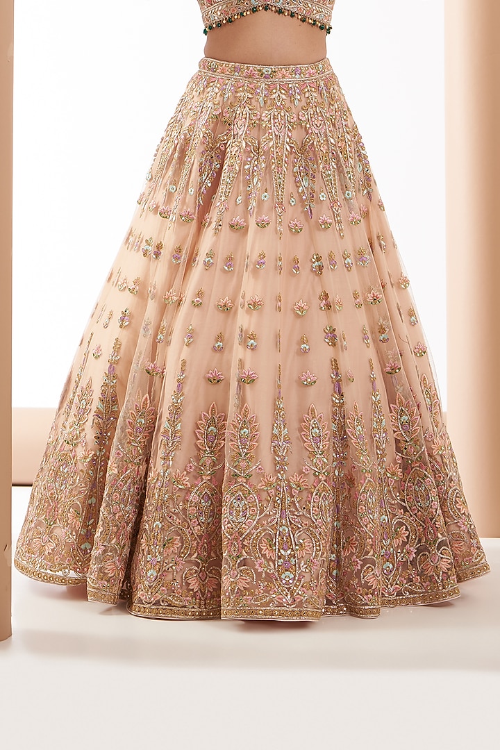 Ivory Net Mirror Embroidered Bridal Lehenga Set by Tamanna Punjabi ...