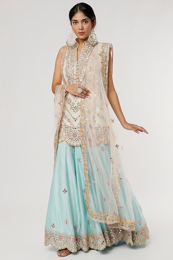 Sky Blue Embroidered Sharara Set Design by Tamanna Punjabi Kapoor at ...