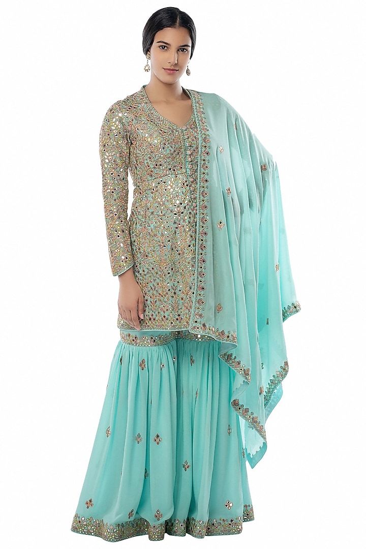 Light Blue Embroidered Sharara Set by Tamanna Punjabi Kapoor at Pernia ...