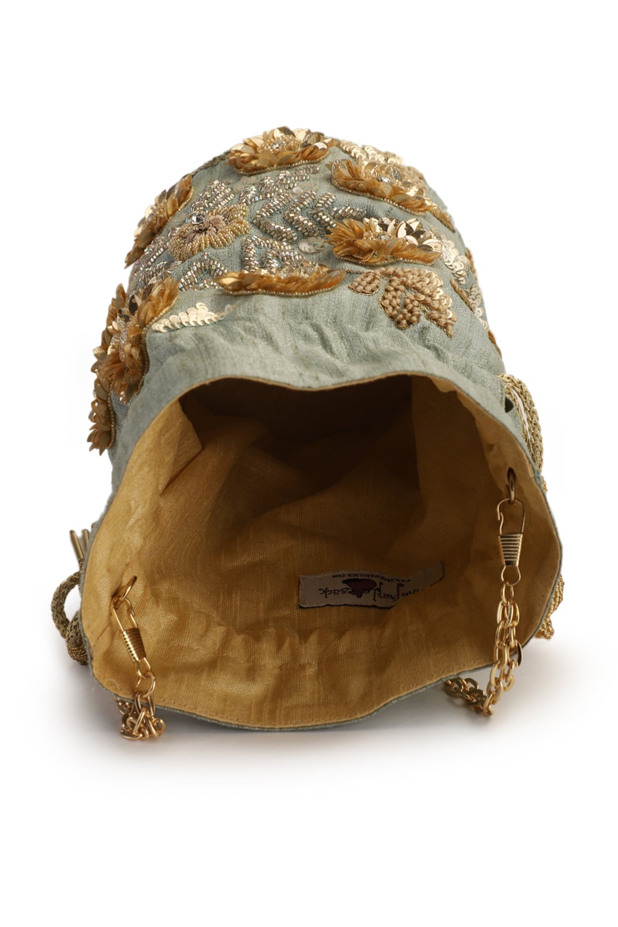 Mint Green Hand Embroidered Potli Design by The Purple Sack at Pernia's ...