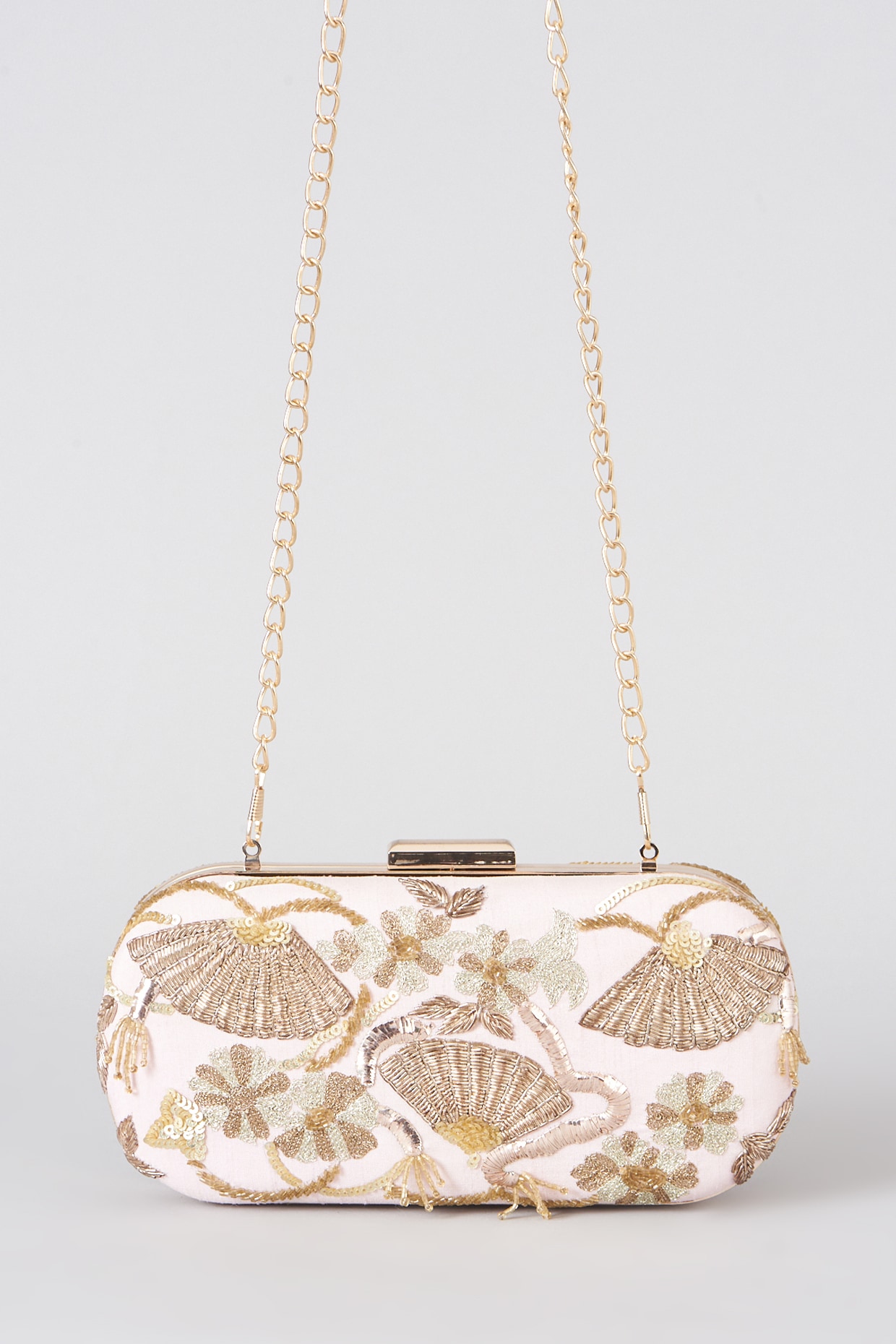 Light Pink Hand Embroidered Box Clutch by The Purple Sack at Pernia's ...