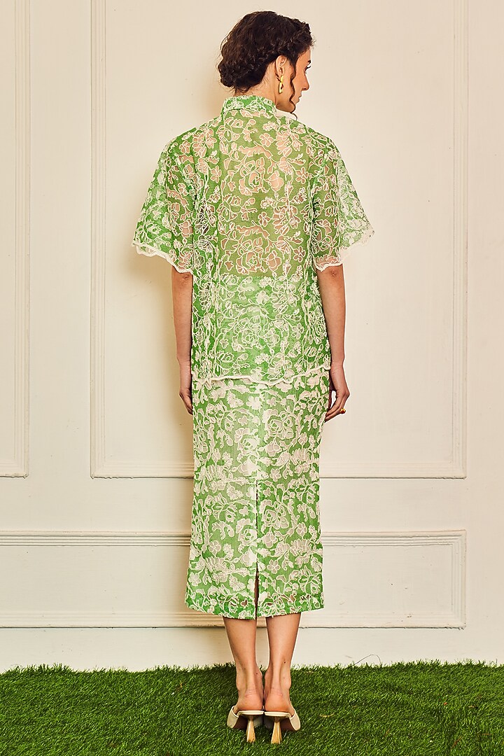 Mint Green Mesh Embroidered Midi Skirt Set Design by TheRealB at Pernia ...