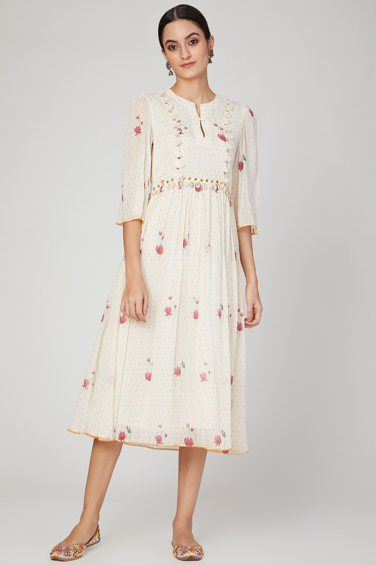 Ivory Embroidered & Printed Dress by The Right Cut at Pernia's Pop Up ...