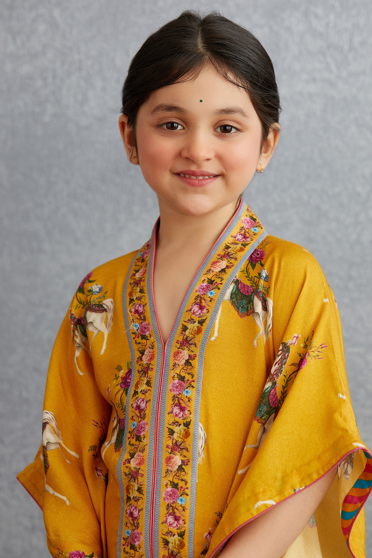 Topaz Yellow Printed Kaftan Set For Girls by Torani Kids at Pernia's ...