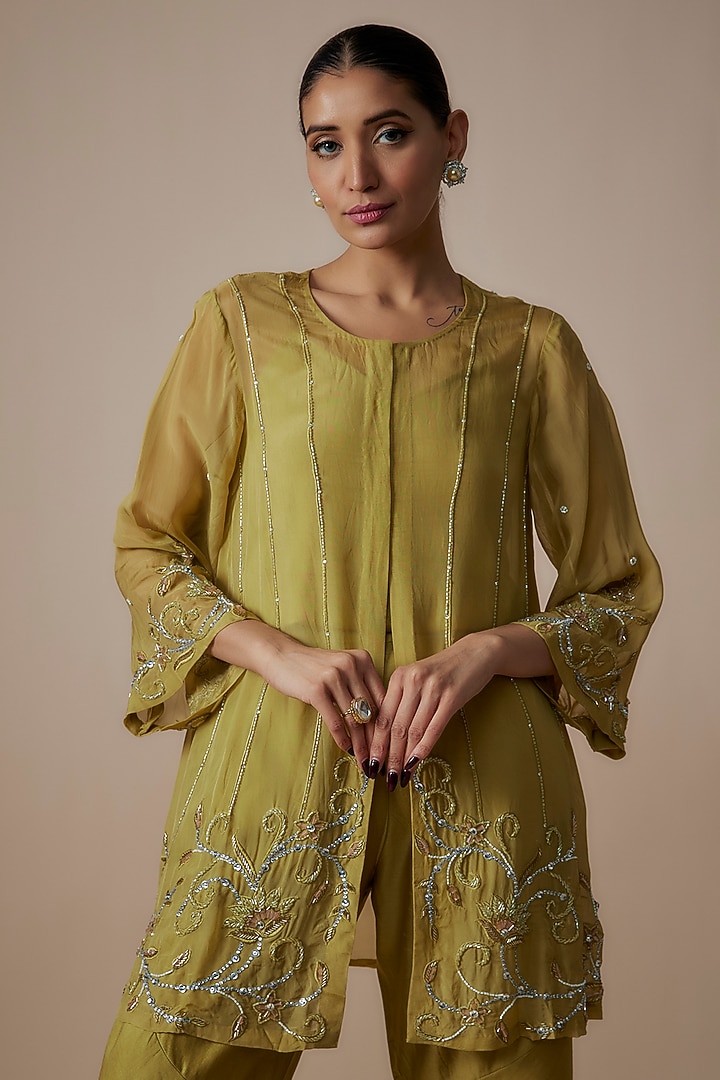 Lime Green Pure Chanderi Gharara Set Design by Trumpet Vine at Pernia's ...
