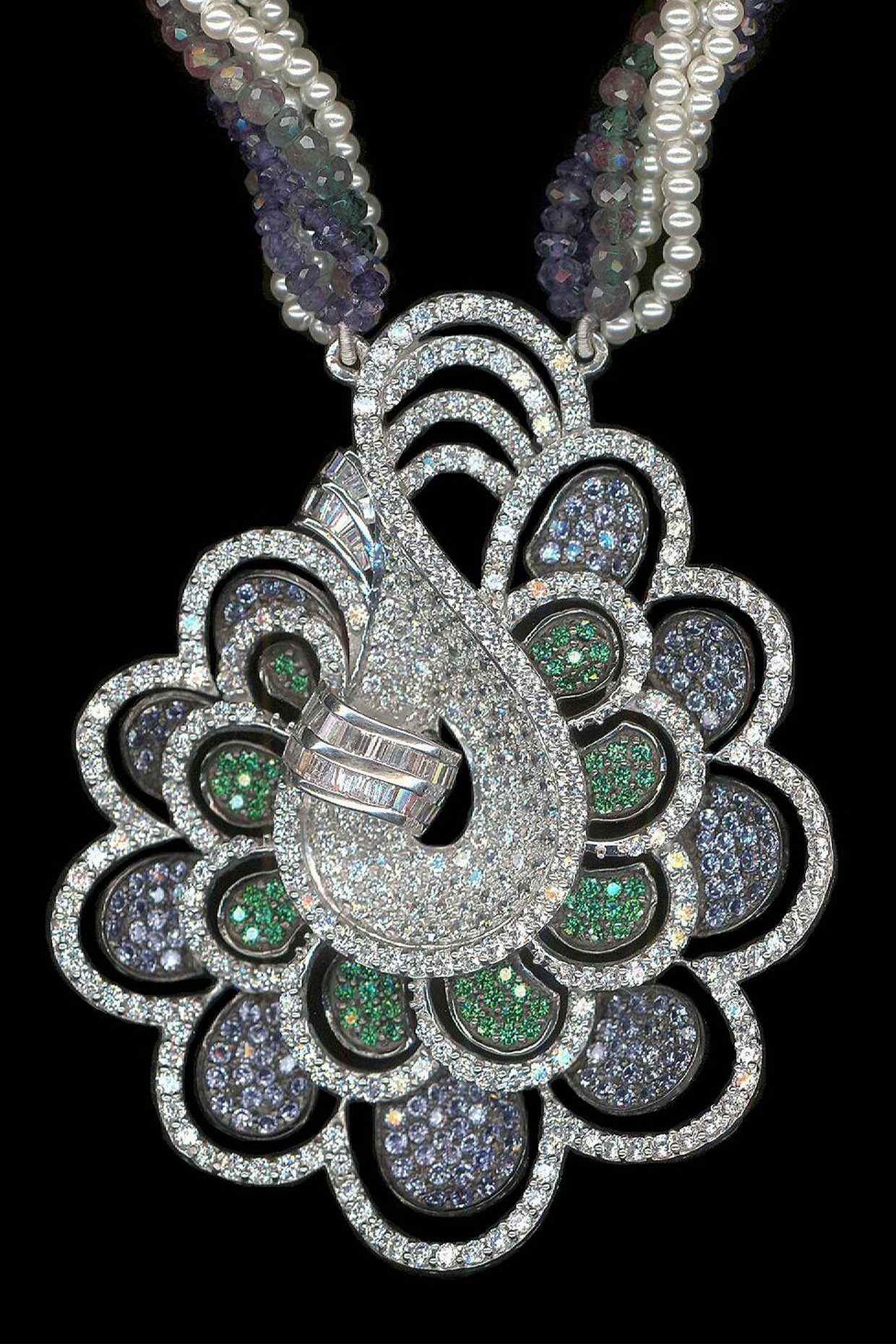 White Rhodium Finish Cubic Zirconia & Shell Pearl Necklace by Tsara at ...