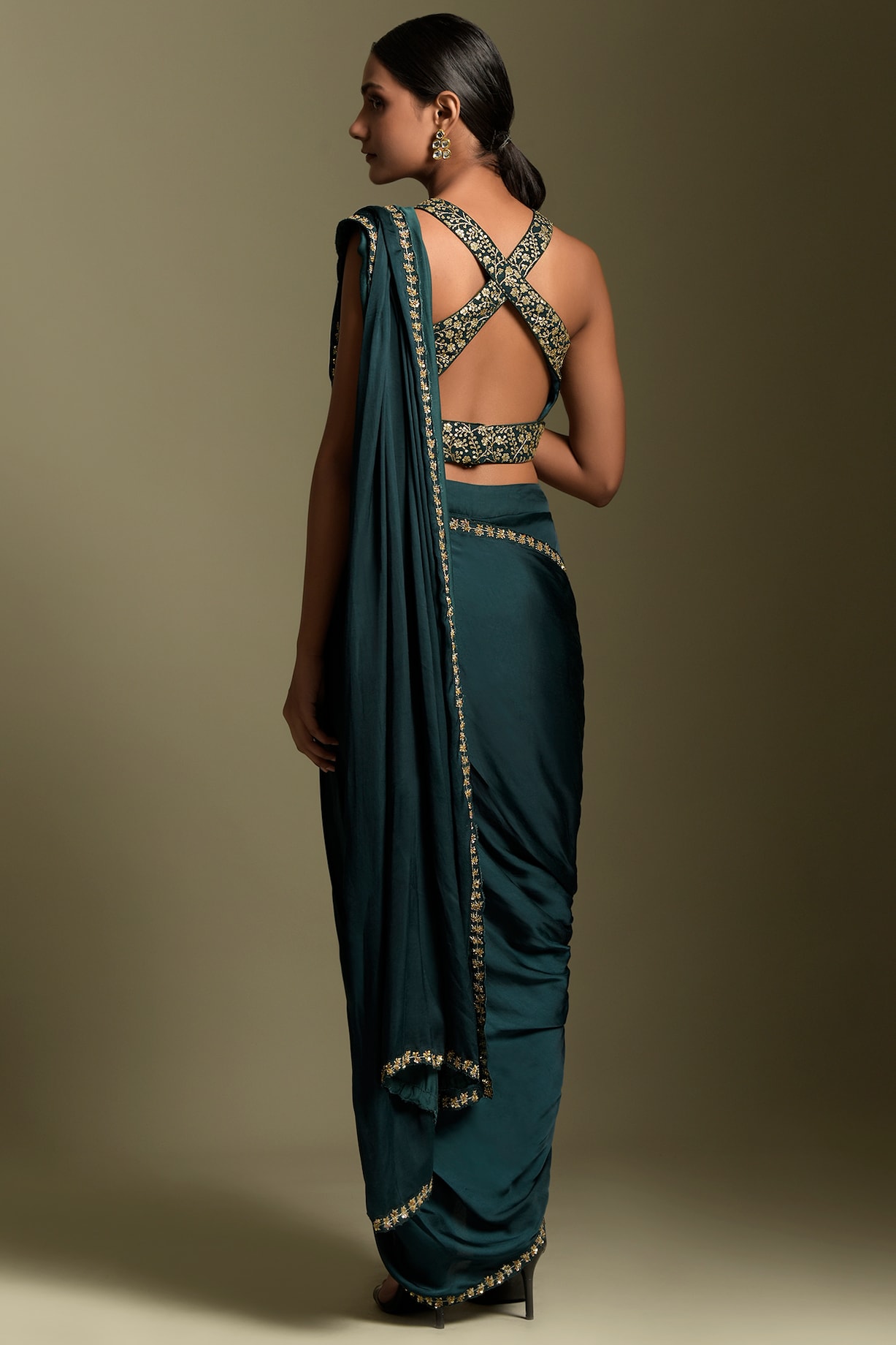 Teal Blue Satin Sequins Embroidered Dhoti Saree Set by Two Sisters By Gyans at Pernia's Pop Up ...
