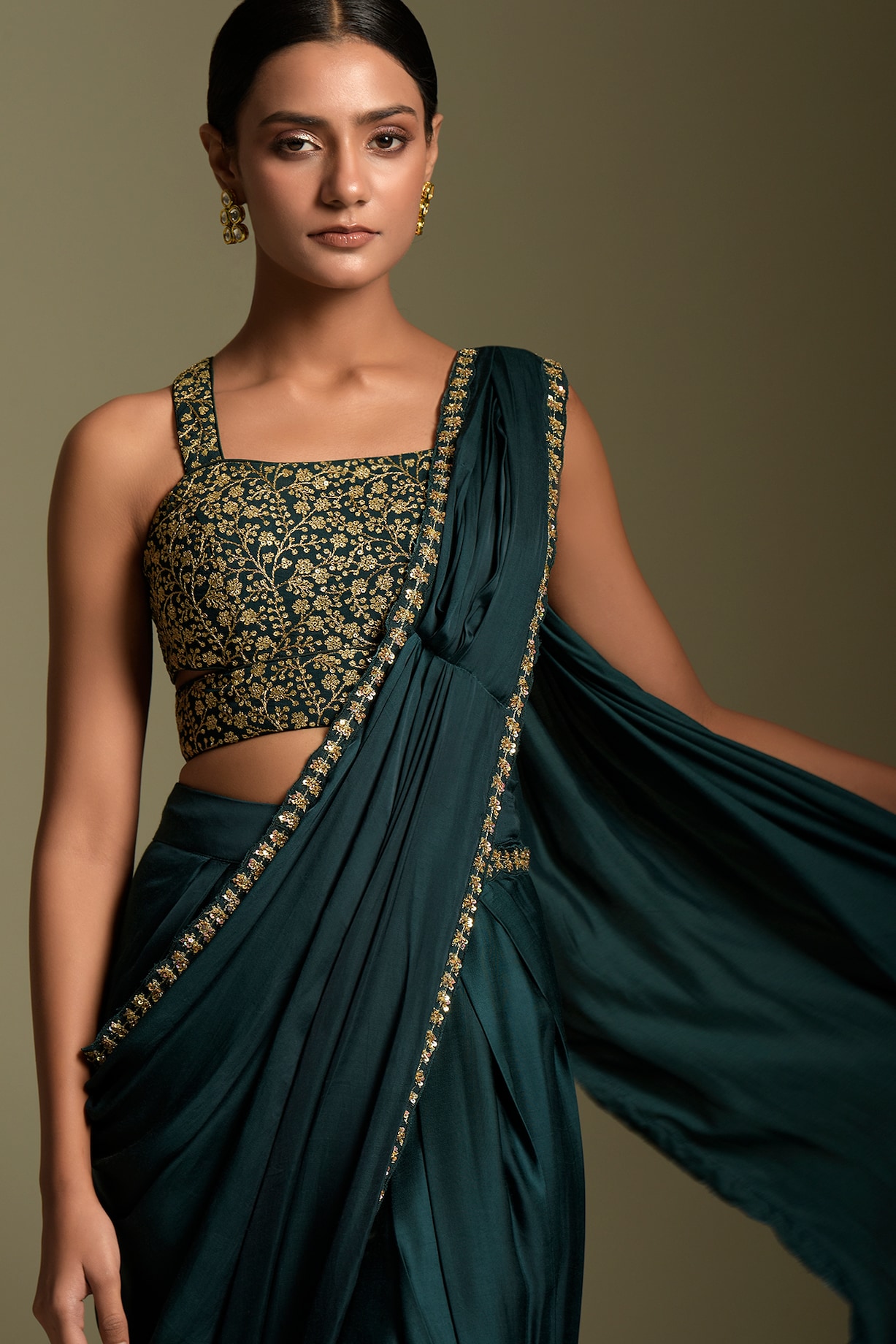 Teal Blue Satin Sequins Embroidered Dhoti Saree Set by Two Sisters By Gyans at Pernia's Pop Up ...