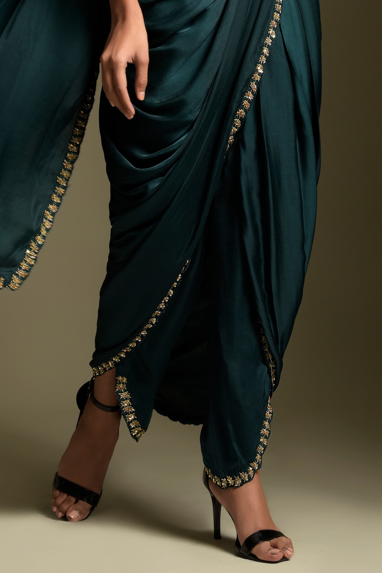 Teal Blue Satin Sequins Embroidered Dhoti Saree Set by Two Sisters By Gyans at Pernia's Pop Up ...