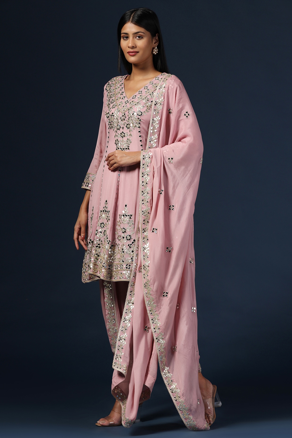 Lilac Georgette Mirror Work Kurta Set by Two Sisters By Gyans at Pernia's Pop Up Shop 2025