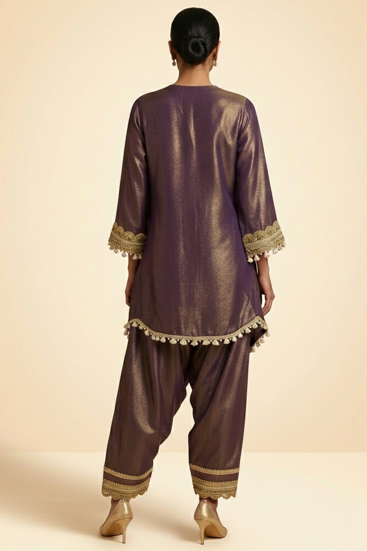 Purple Pure Tissue Zari Embroidered Kurta Set by Two Sisters By Gyans ...