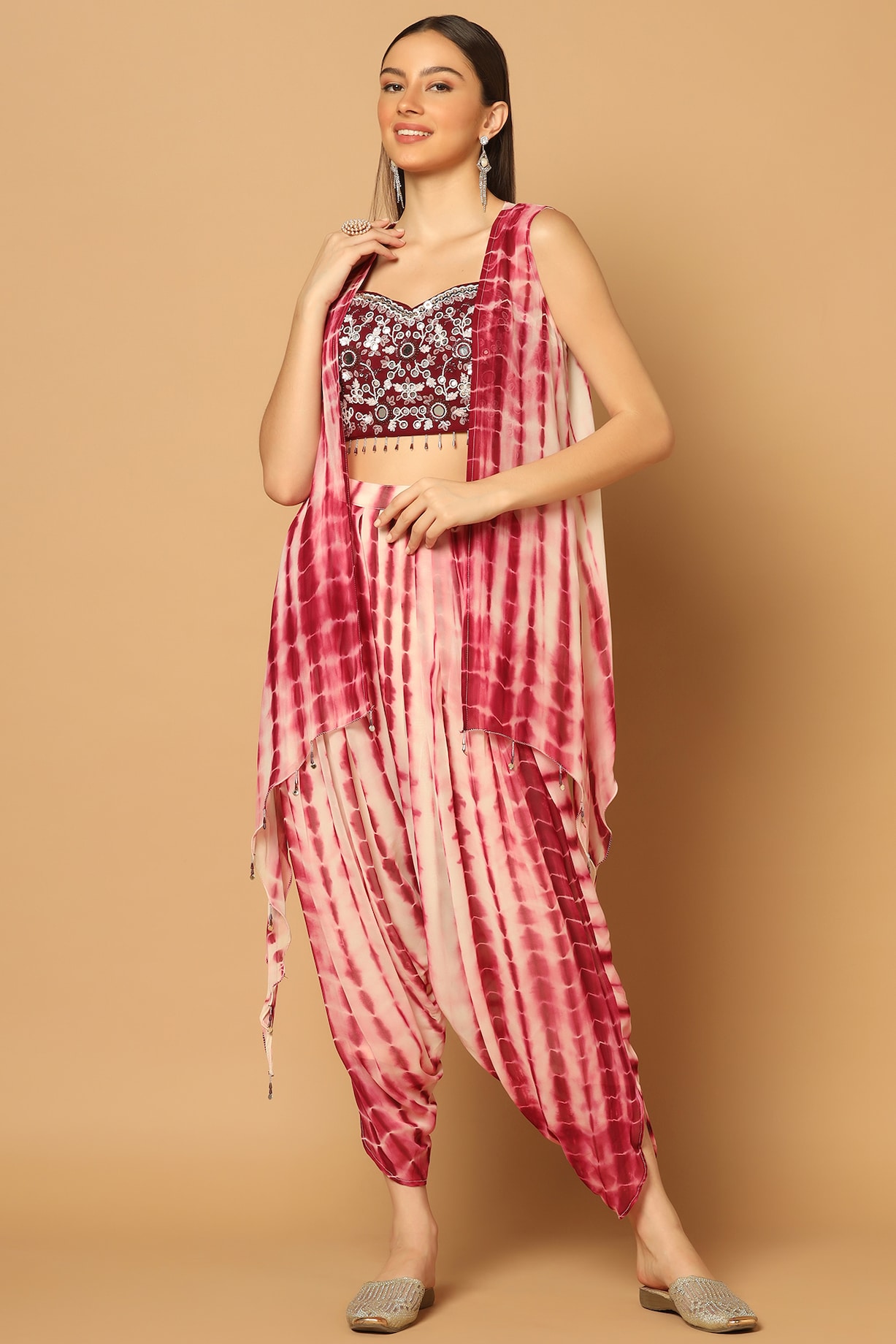 Maroon & Off-White Georgette Asymmetrical Cape Set by Two Sisters By ...