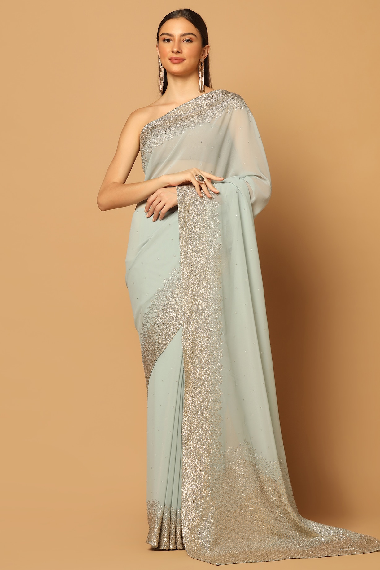 Spring Blue Georgette Embroidered Saree Set by Two Sisters By Gyans at ...