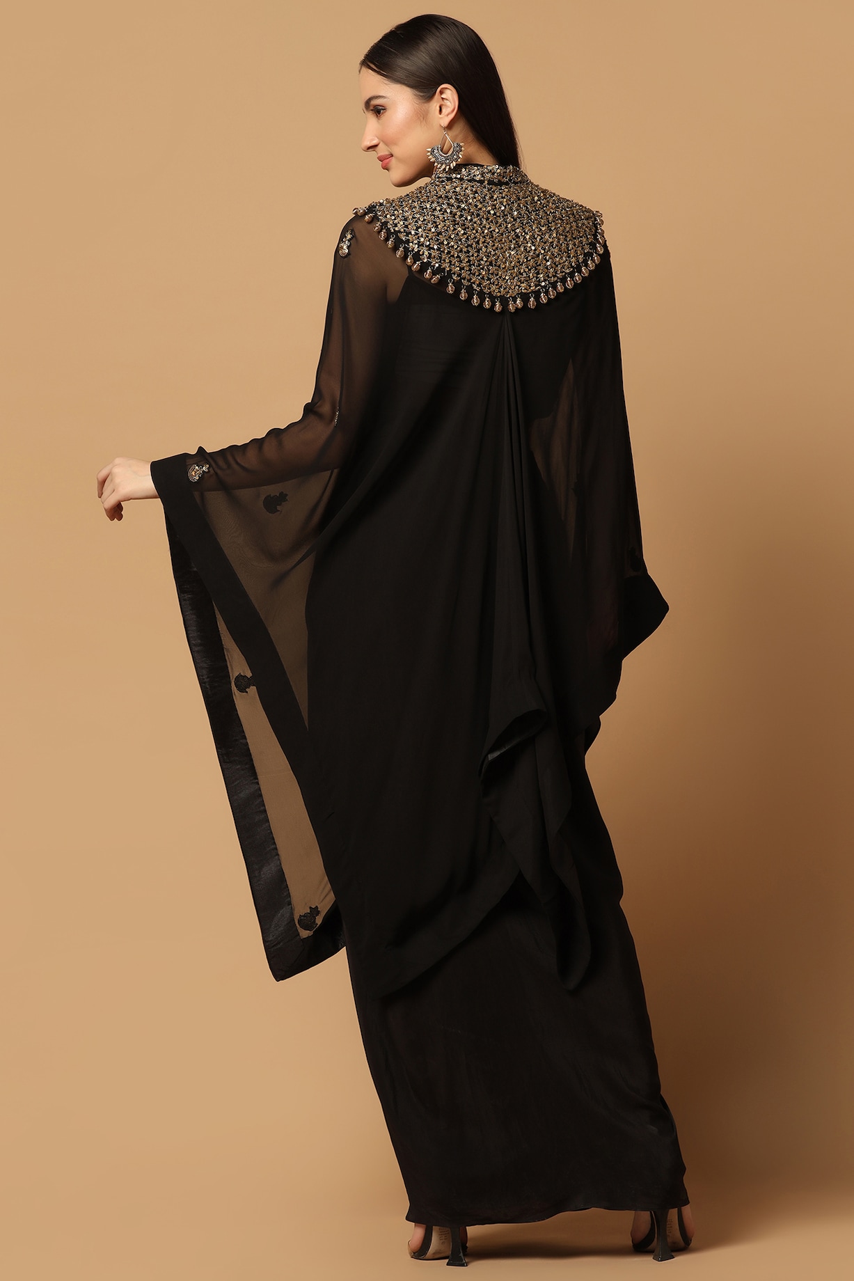 Black Georgette Hand Embroidered Kaftan Cape Set by Two Sisters By ...