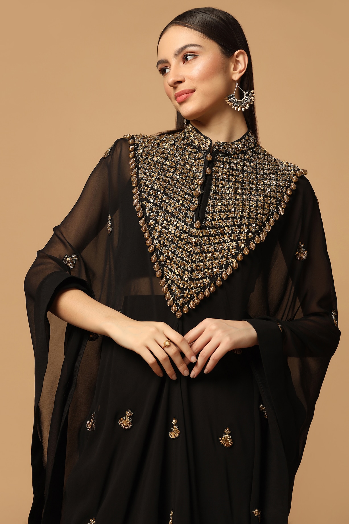 Black Georgette Hand Embroidered Kaftan Cape Set by Two Sisters By ...