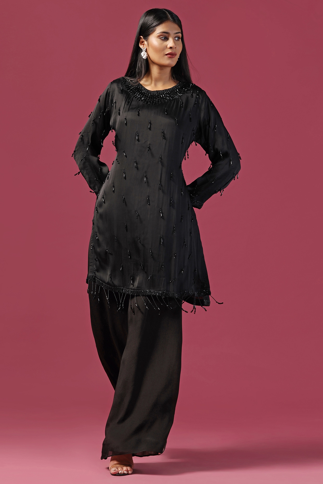 Black Georgette Cutdana Embroidered Kurta Set by Two Sisters By Gyans at Pernia's Pop Up Shop 2025