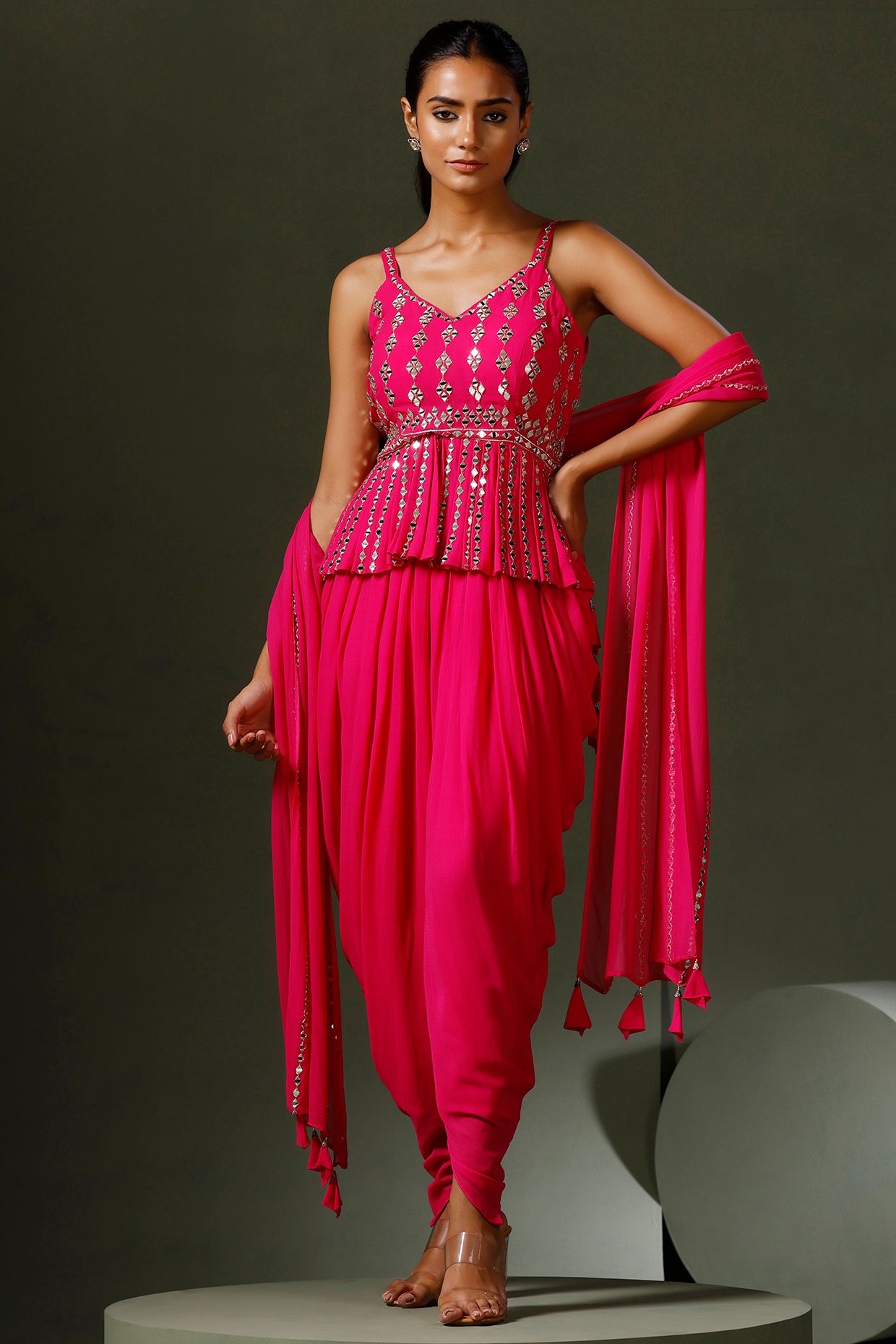 Hot Pink Georgette Dhoti Set by Two Sisters By Gyans at Pernia's Pop Up Shop 2025