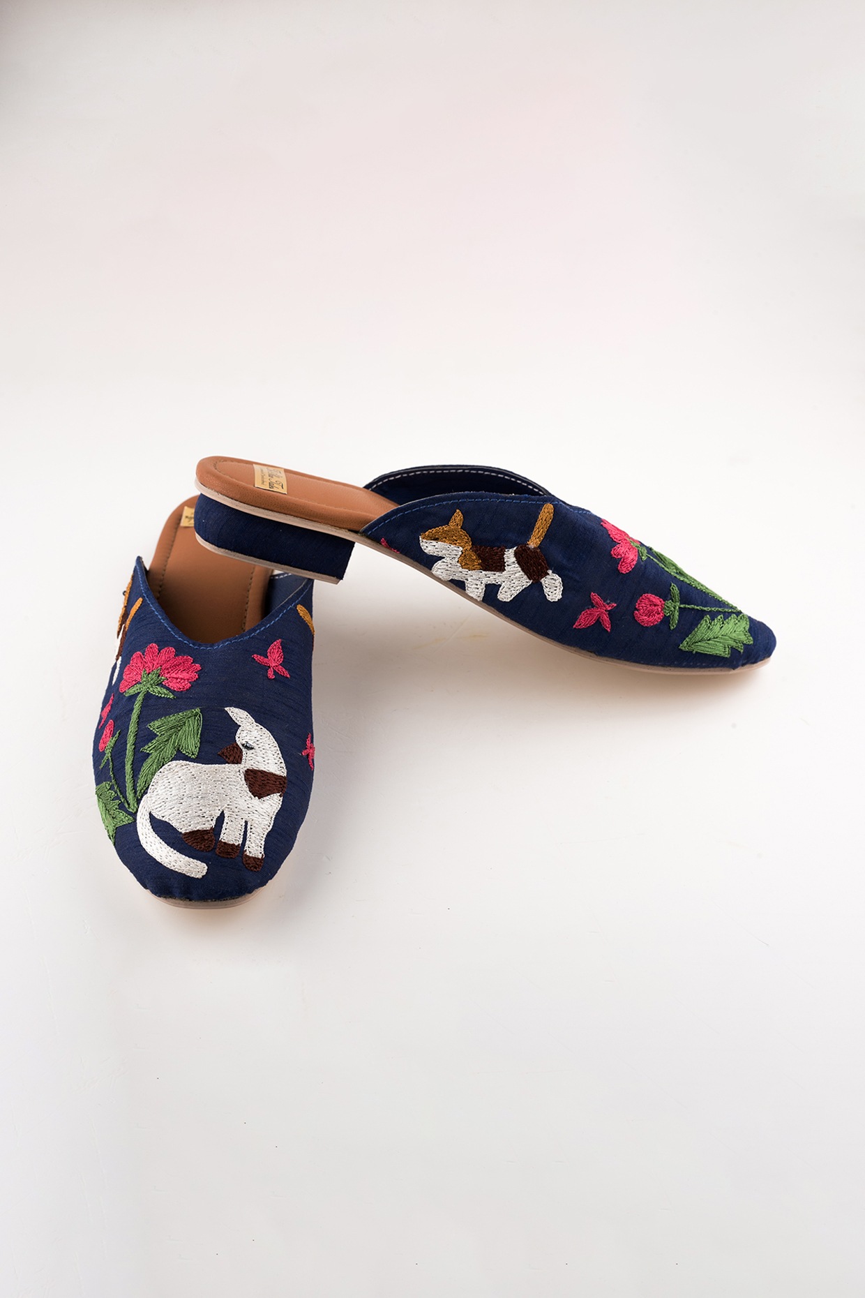 Navy Blue Cat Embroidered Mules by The Shoe Tales at Pernia's Pop Up ...