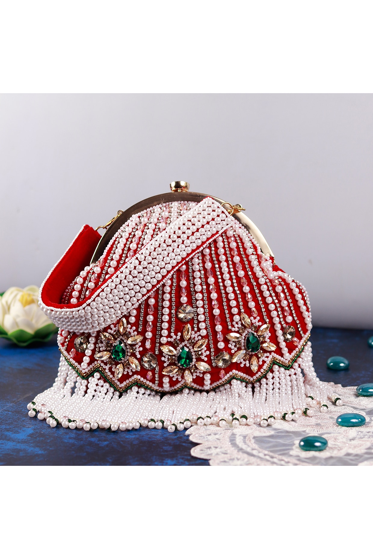 Red Velvet Hand Embroidered Clutch by THE TAN CLAN at Pernia's Pop Up ...