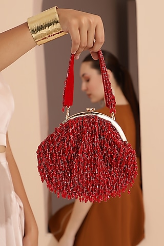 Red Velvet Hand Embroidered Batua Bag by THE TAN CLAN at Pernia's Pop ...