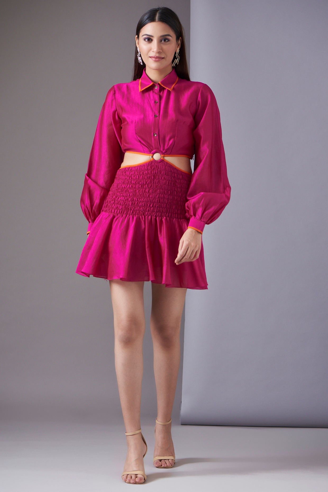 Fuchsia Handloom Chanderi Mini Dress by Twinkle Hanspal at Pernia's Pop ...