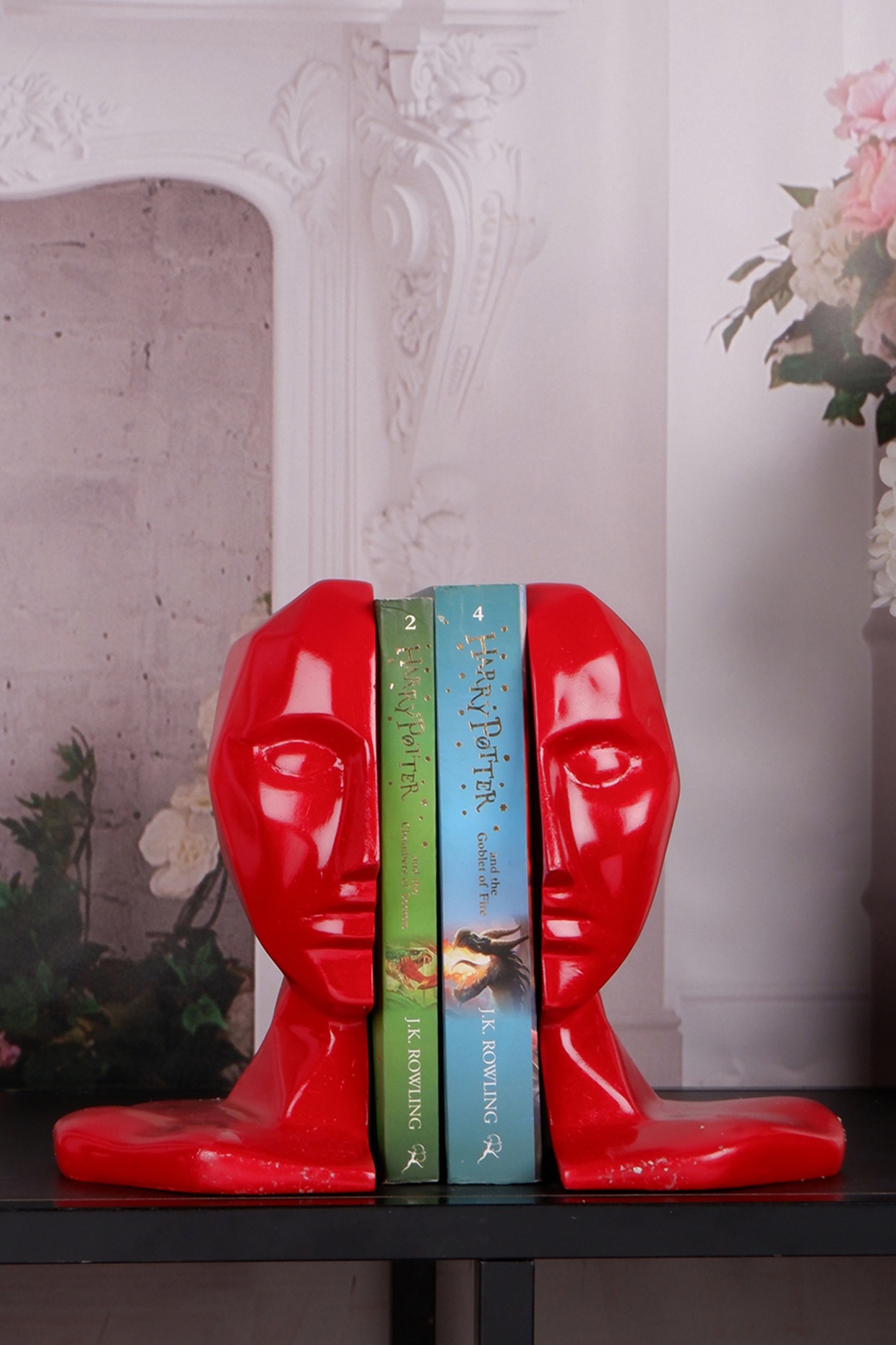 Red Polyresin Human Face Bookend (Set Of 2) by The White Ink Decor at ...