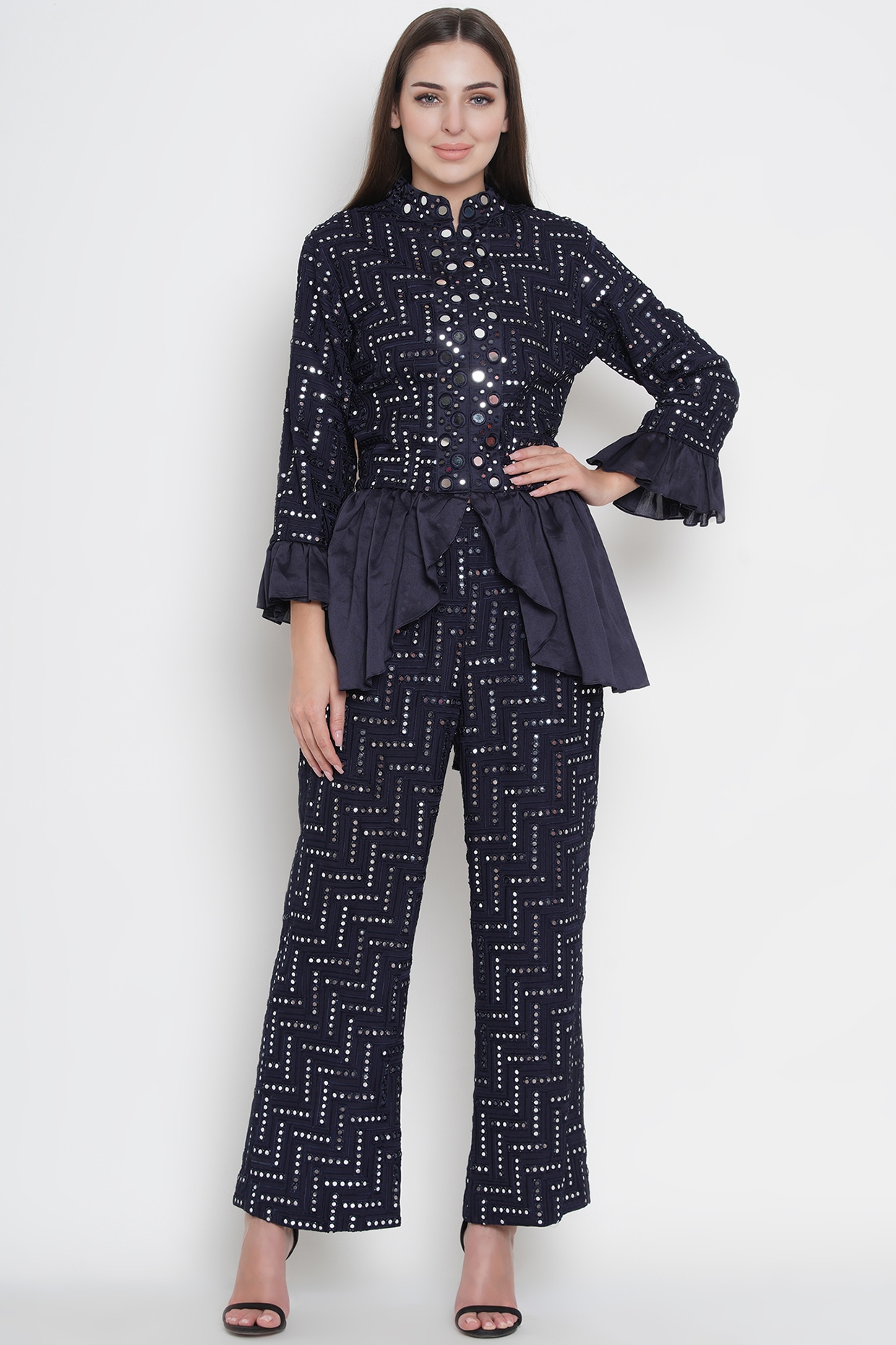 Black Georgette Jacket With Mirror Work by Twenty Nine at Pernia's Pop ...