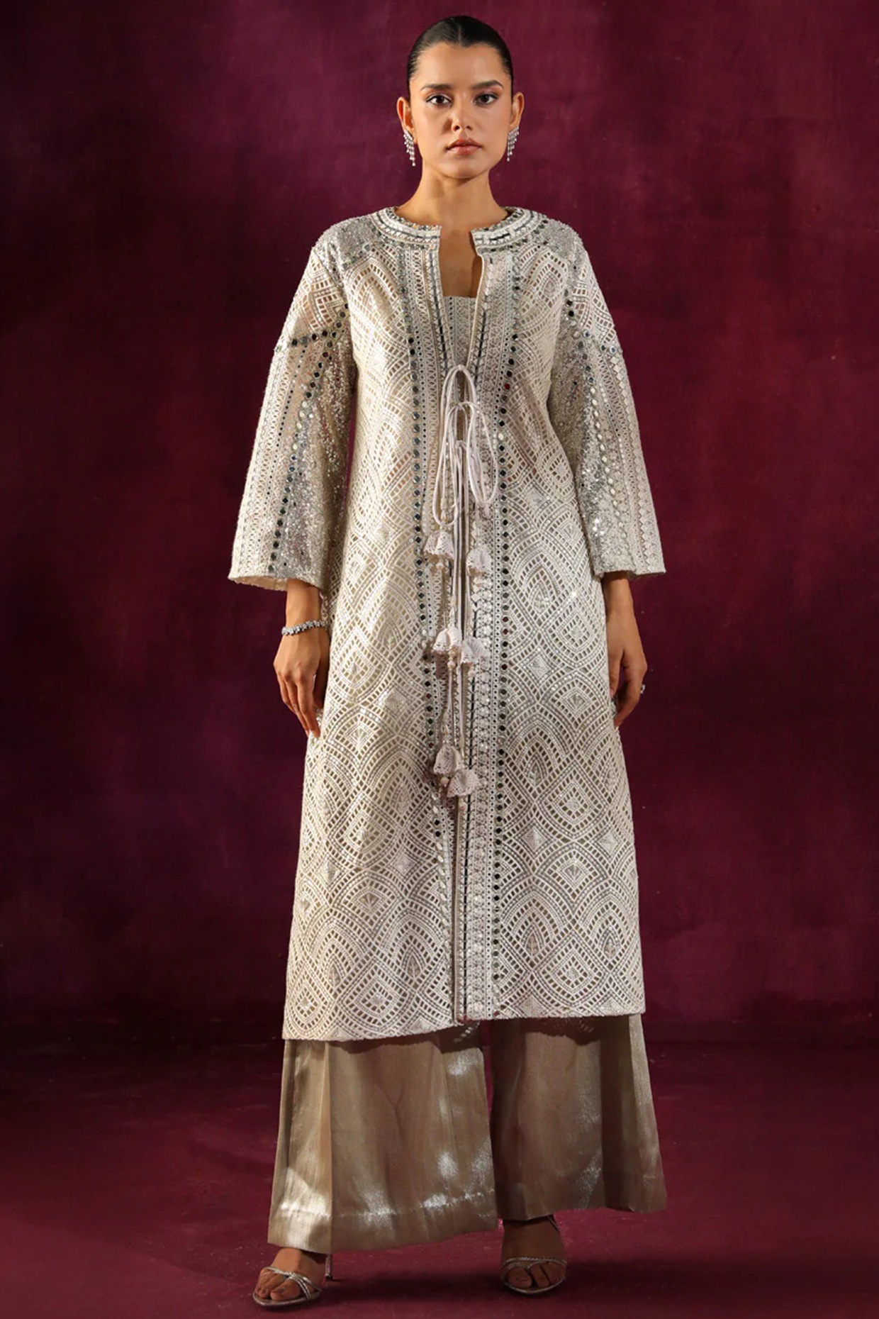 Ivory Lace Fabric Mirror Work Jacket by Twenty Nine at Pernia's Pop Up ...