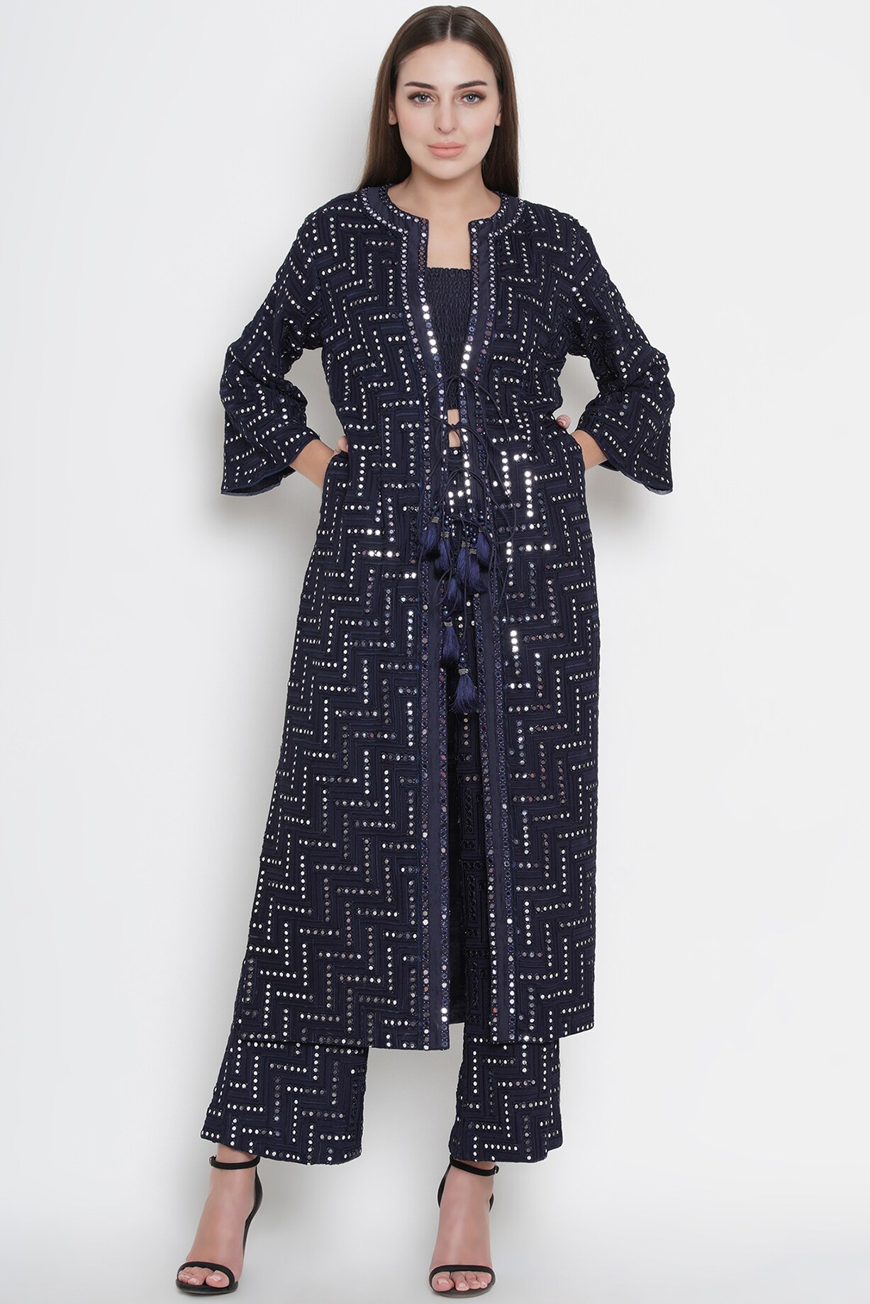 Navy Blue Embroidered Overlay Jacket by Twenty Nine at Pernia's Pop Up ...