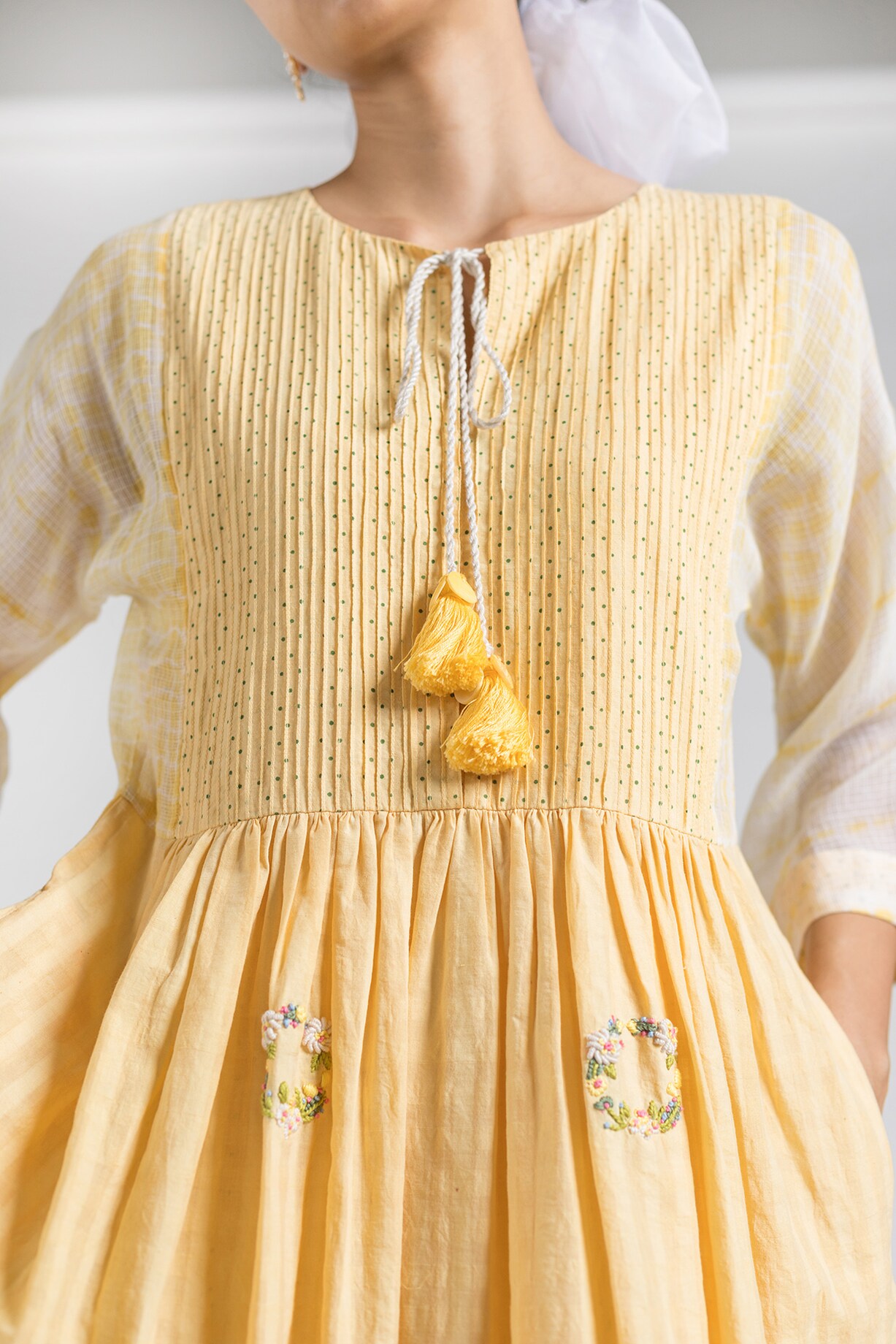 Dandelion Yellow Hand Embroidered Dress by Two Fold Store at Pernia's ...