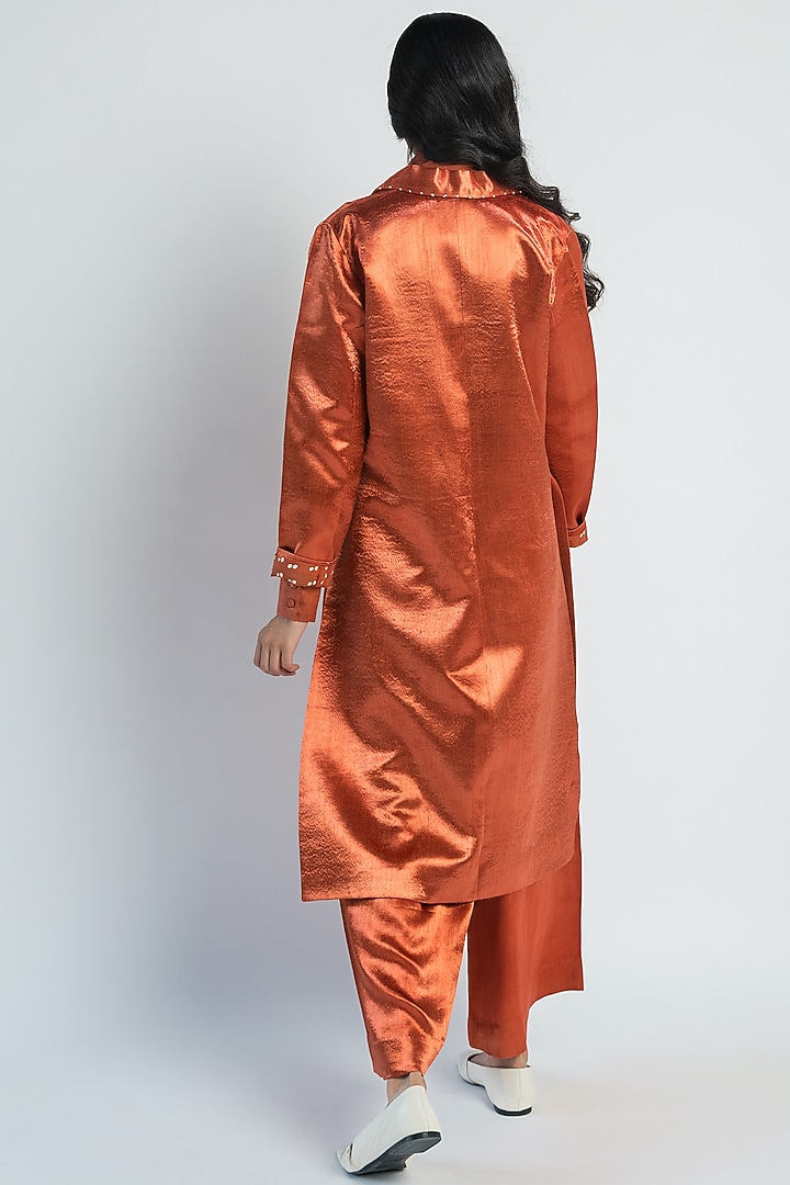 Rust Red Hand Printed Long Jacket Set Design by Two Fold Store at ...