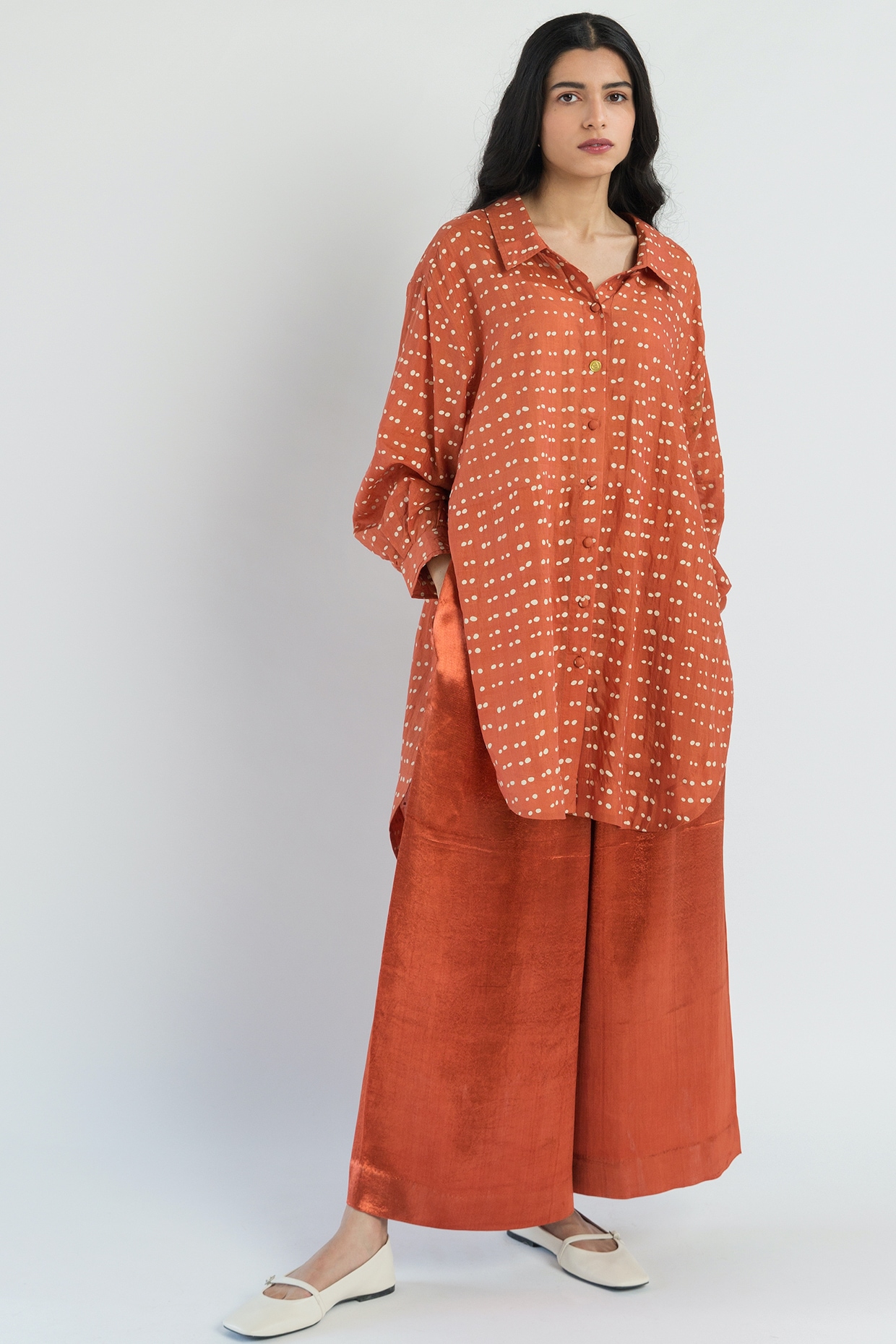 Rust Red Hand Printed High-Low Shirt by Two Fold Store at Pernia's Pop ...