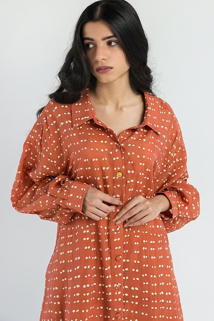 Rust Red Hand Printed High-Low Shirt by Two Fold Store at Pernia's Pop ...