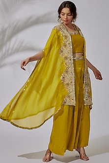 Mustard organza Embroidered Cape Set Design by USHA BAGRI at Pernia's ...