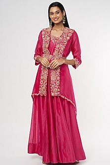 Red Chanderi Anarkali Set Design by USHA BAGRI at Pernia's Pop Up Shop 2024