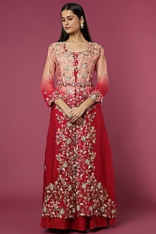 Red Embroidered Jacket Set Design by USHA BAGRI at Pernia's Pop Up Shop ...