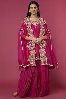 Fuchsia Embroidered Cape Set Design by USHA BAGRI at Pernia's Pop Up ...