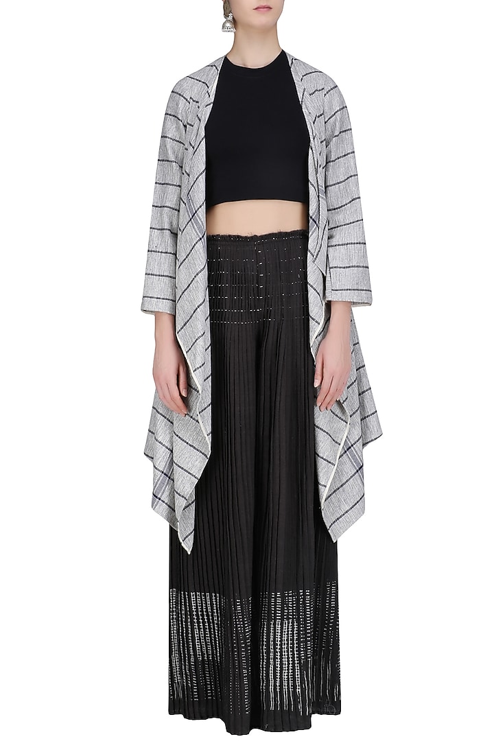 Dark grey striped front open jacket available only at Pernia's Pop Up ...