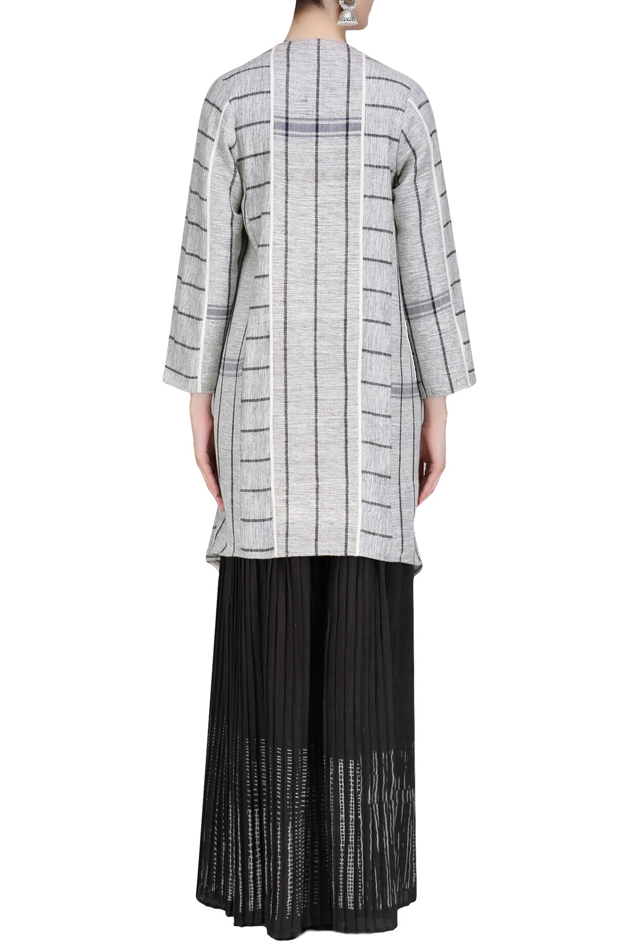 Dark grey striped front open jacket available only at Pernia's Pop Up ...