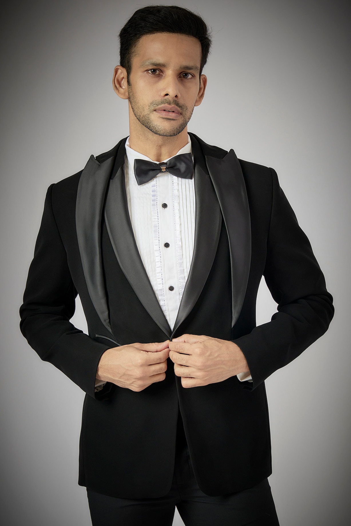 Black Japanese Polynosic Tuxedo Set by UMANG MEHTA at Pernia's Pop Up ...