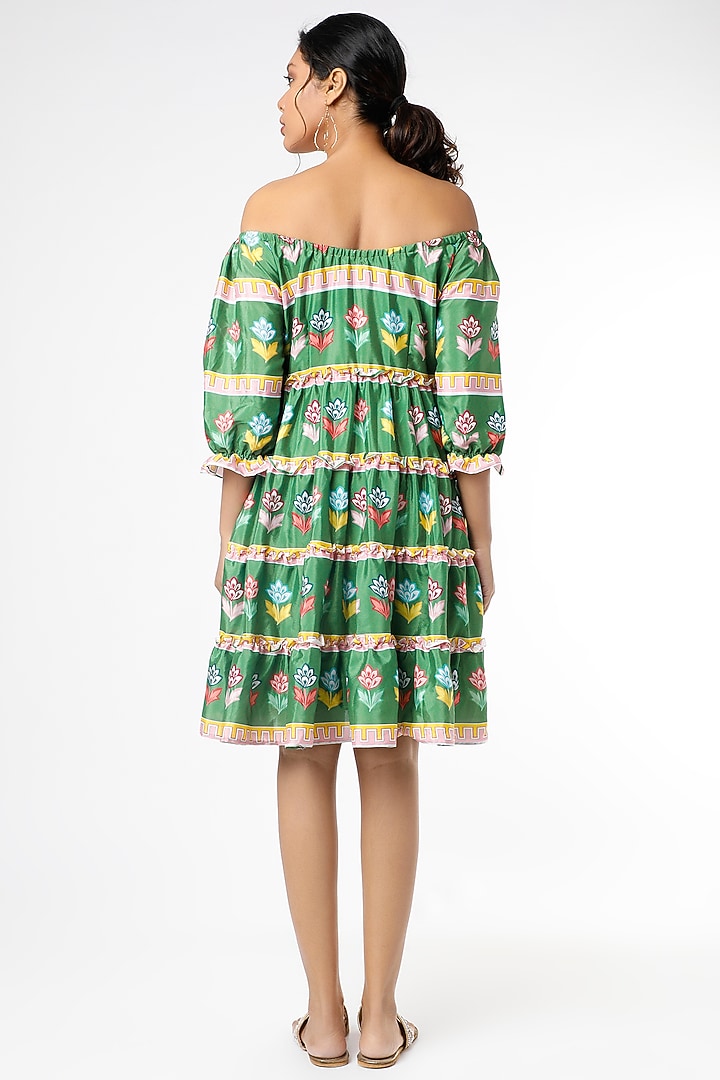 Mehendi Green Aztec Printed Off Shoulder Dress by Urban Pataka at ...