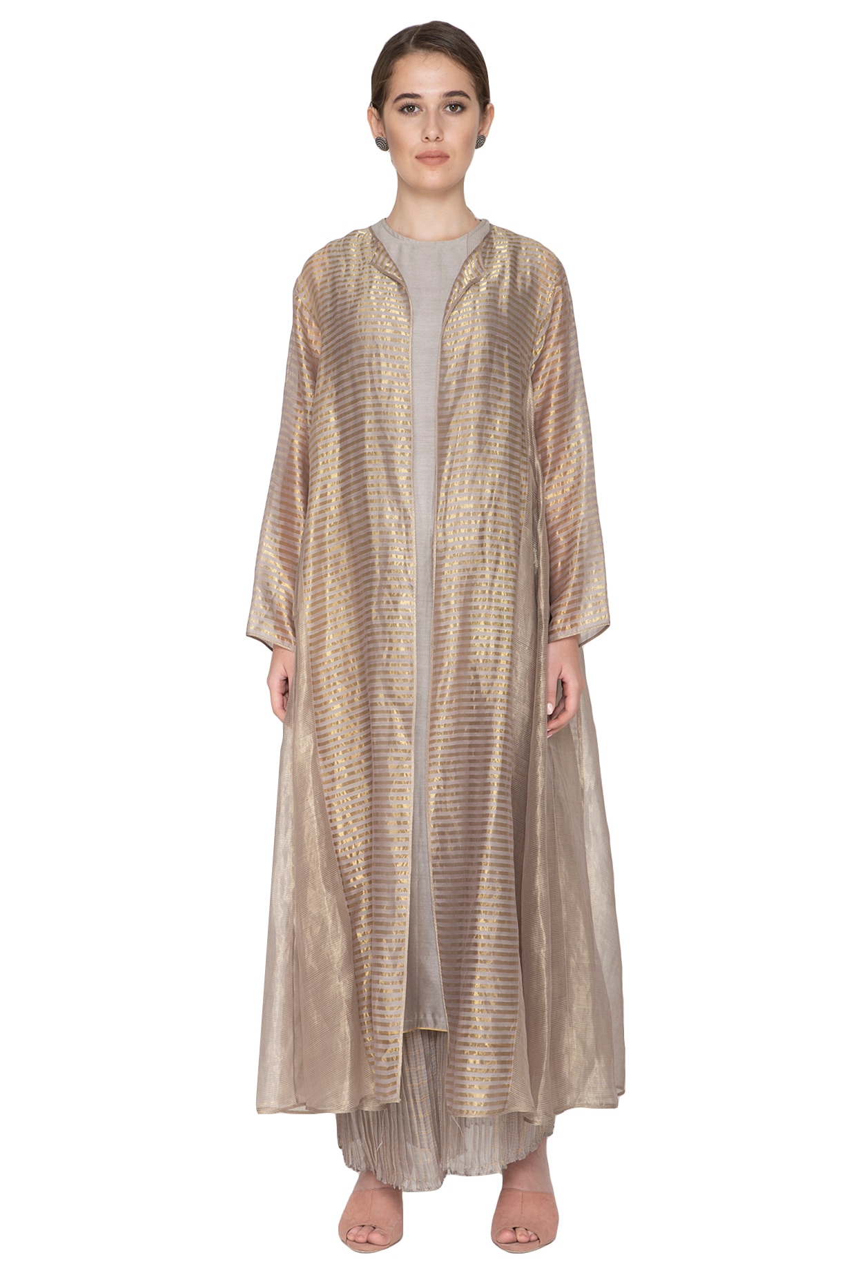 Grey Stripe Zari Tissue Silk Shrug by Urvashi Kaur at Pernia's Pop Up ...