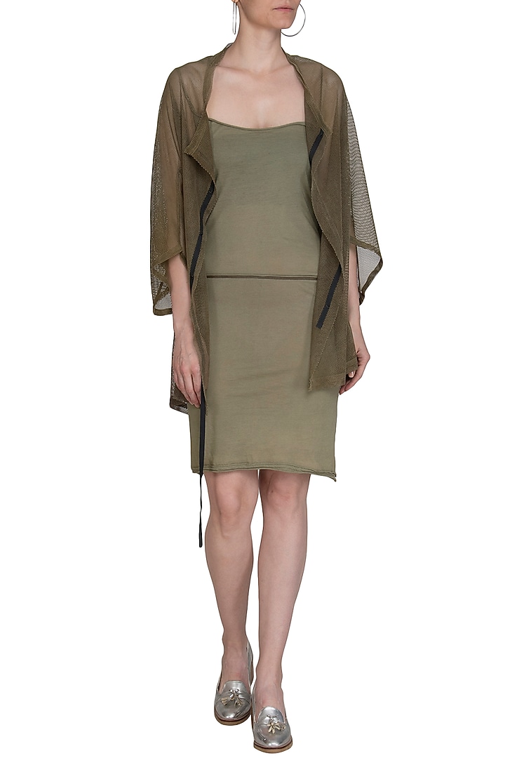 Light Khaki Slip Dress by Kapda By Urvashi Kaur at Pernia's Pop Up Shop ...