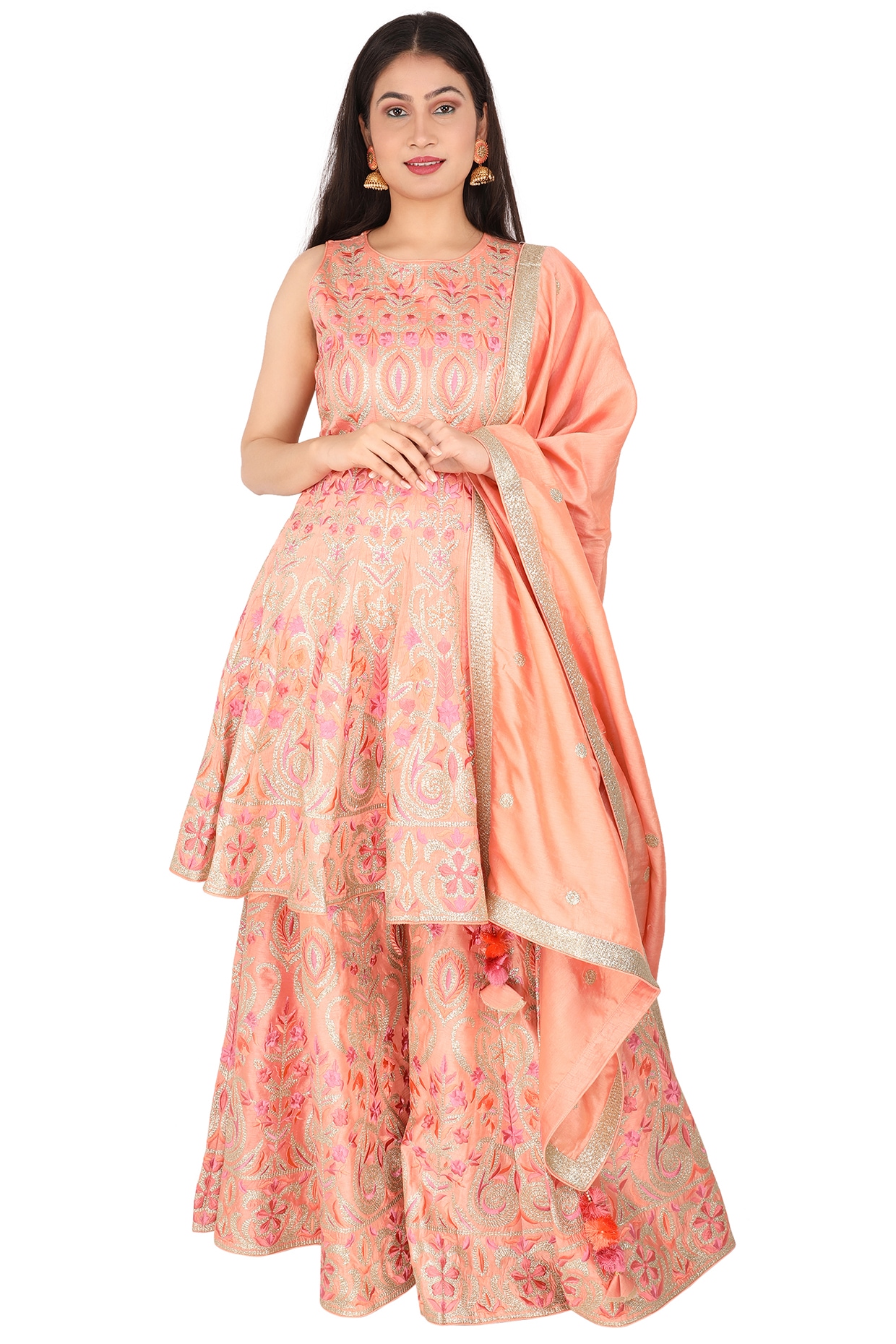 Light Peach Dhaka Silk Sharara Set by VAGA FASHIONS at Pernia's Pop Up ...